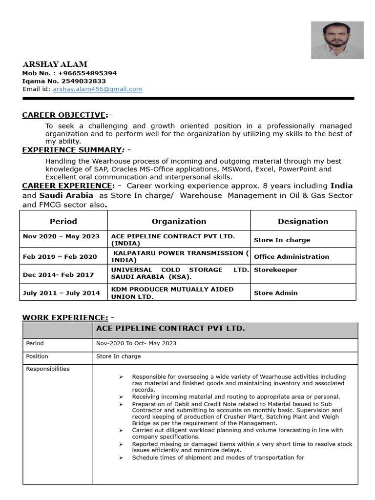 Warehouse Management Resume | PDF | Warehouse | Inventory