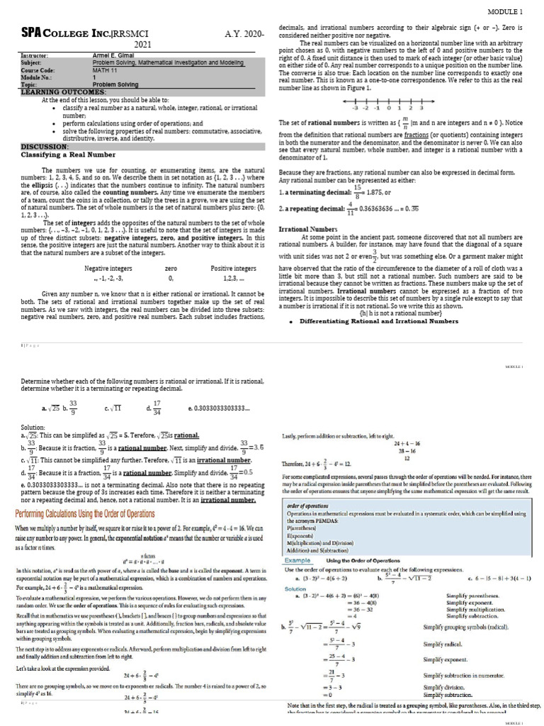MODULE 1 | PDF | Numbers | Rational Number
