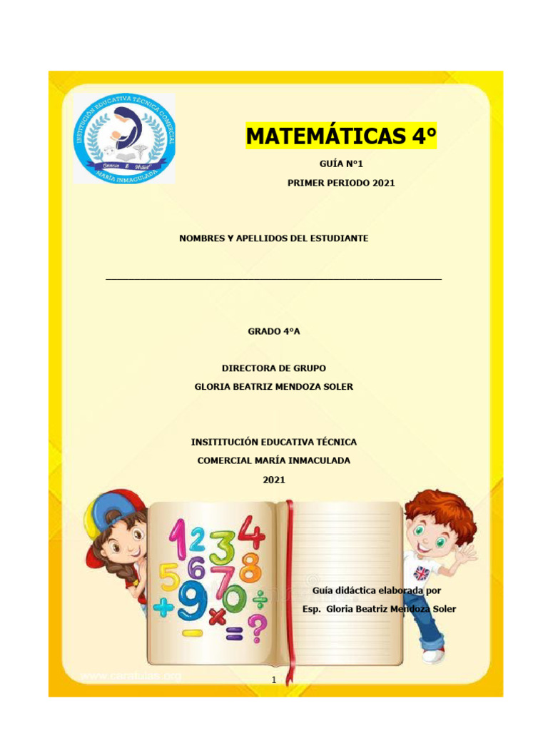 Guía Matemáticas 4° Primer Periodo 2021 | PDF | Sustracción | Números