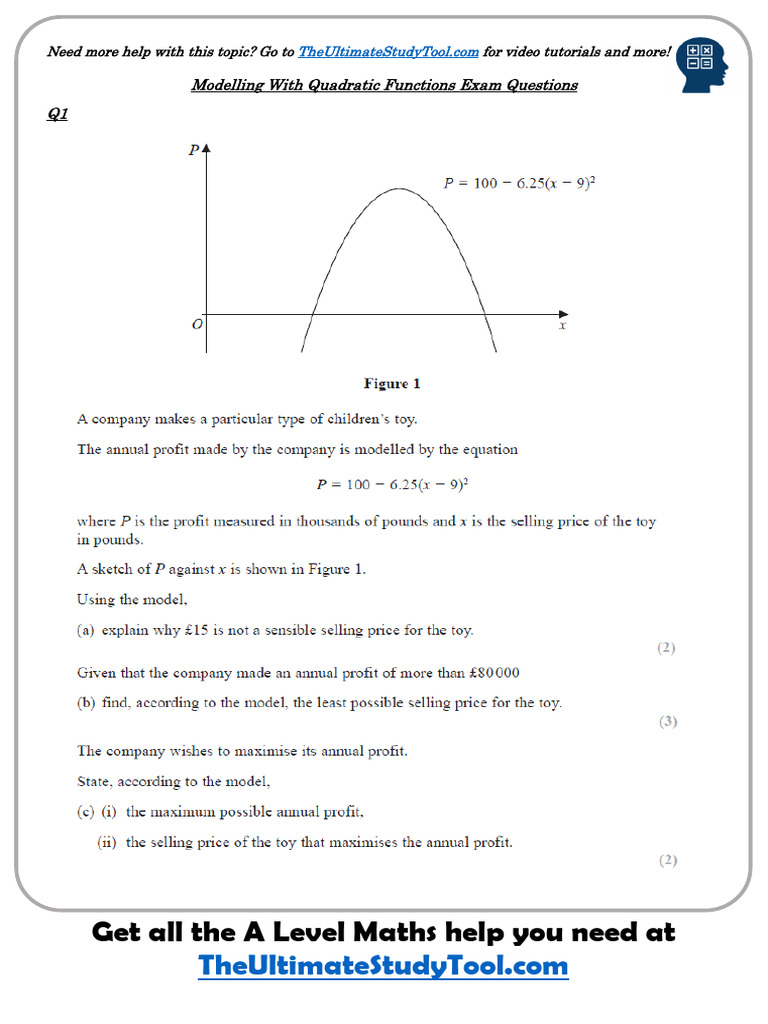 Y1 Pure Modelling With Quadratic Functions Exam Questions | PDF ...