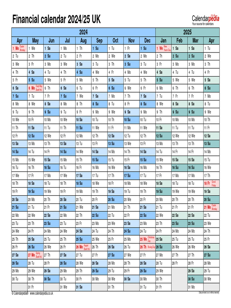 Financial Calendar 2024 2025 Landscape | PDF