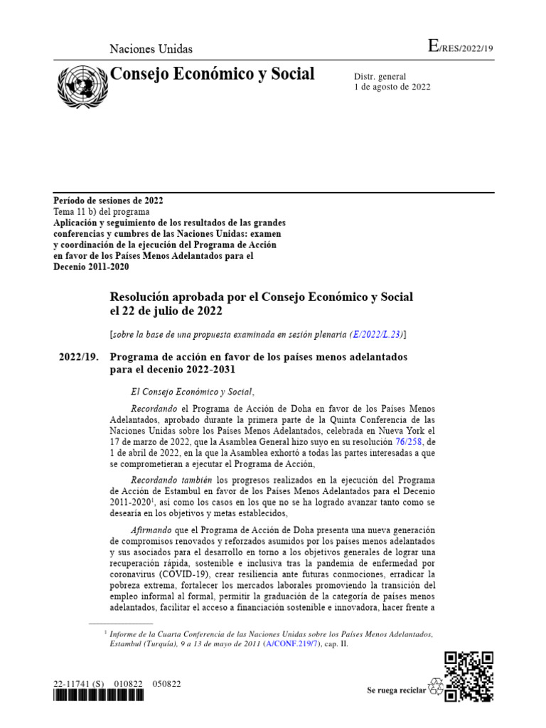 2022-19. Programa de Acción en Favor de Los Países Menos Adelantados | PDF | Naciones Unidas ...