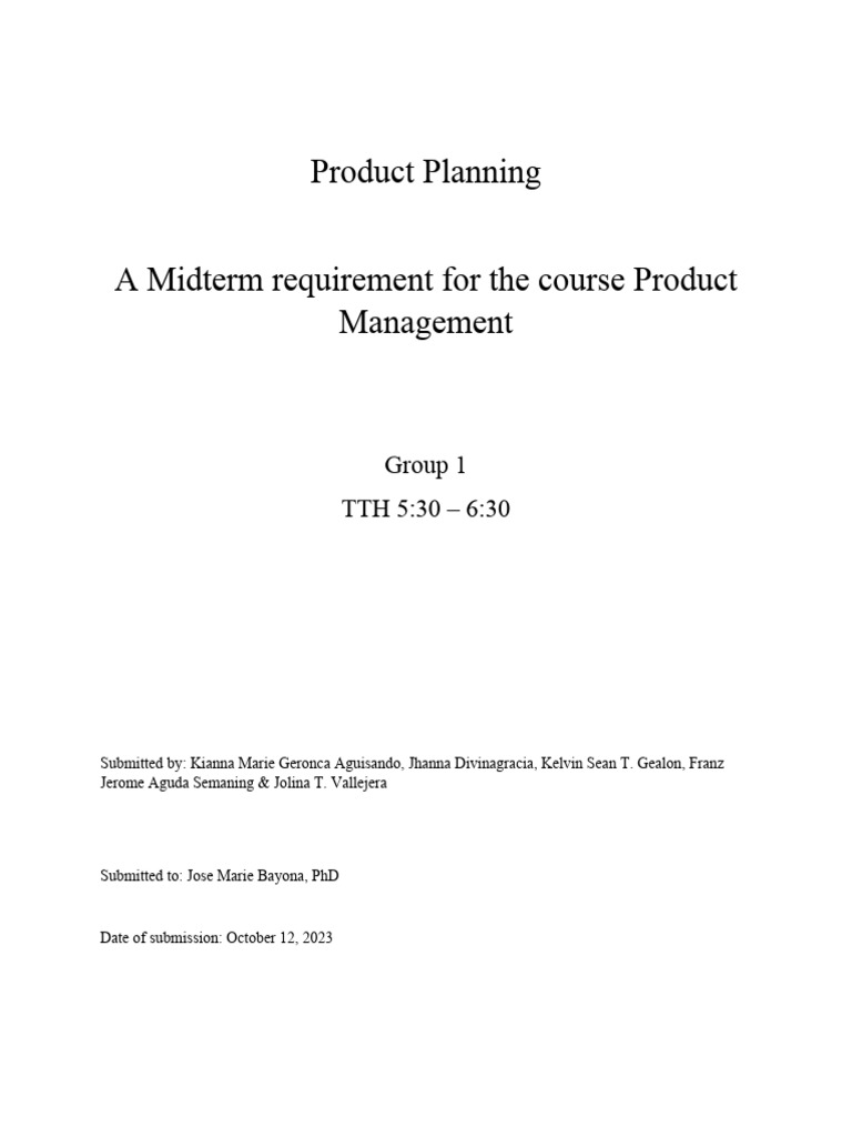 Product Planning Midterm Requirement | PDF | Business Economics | Marketing