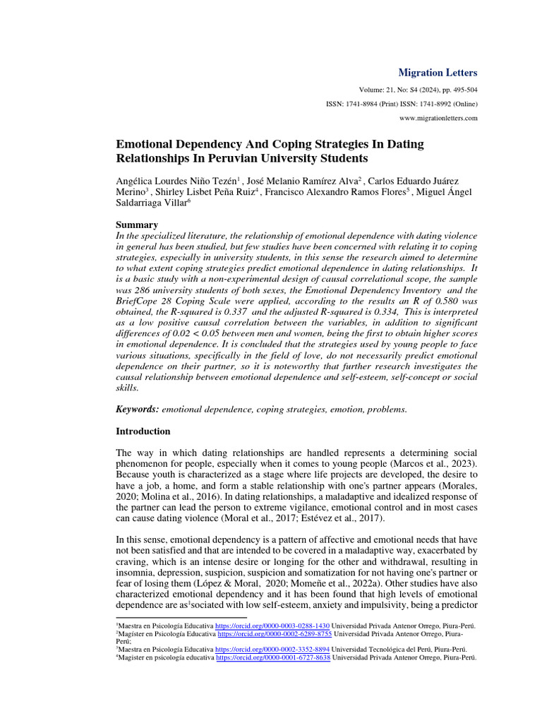 Emotional Dependency and Coping Strategies in Dating Relationships in ...