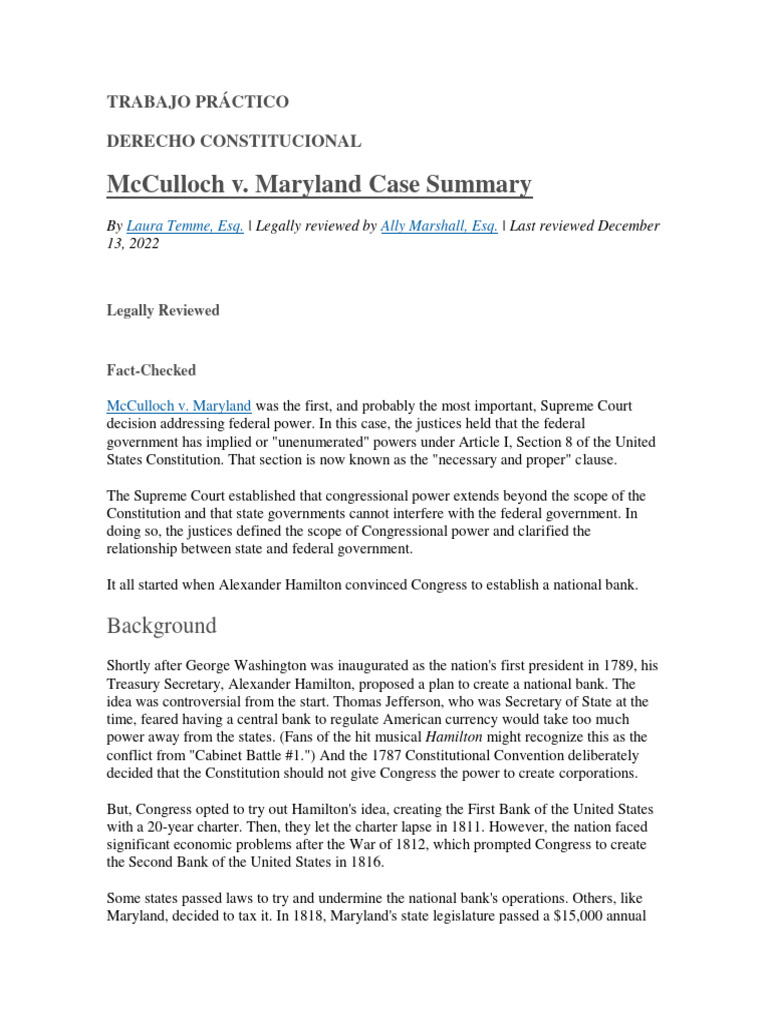 Caso LECTO UBA MC Culloch v. Maryland - Cleaned | PDF | Necessary And ...