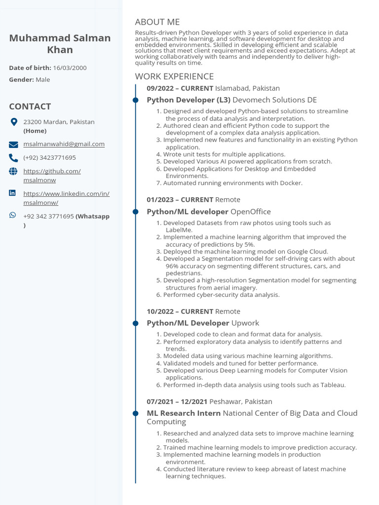 Resume - Muhammad Salman Khan | PDF | Machine Learning | Python (Programming Language)