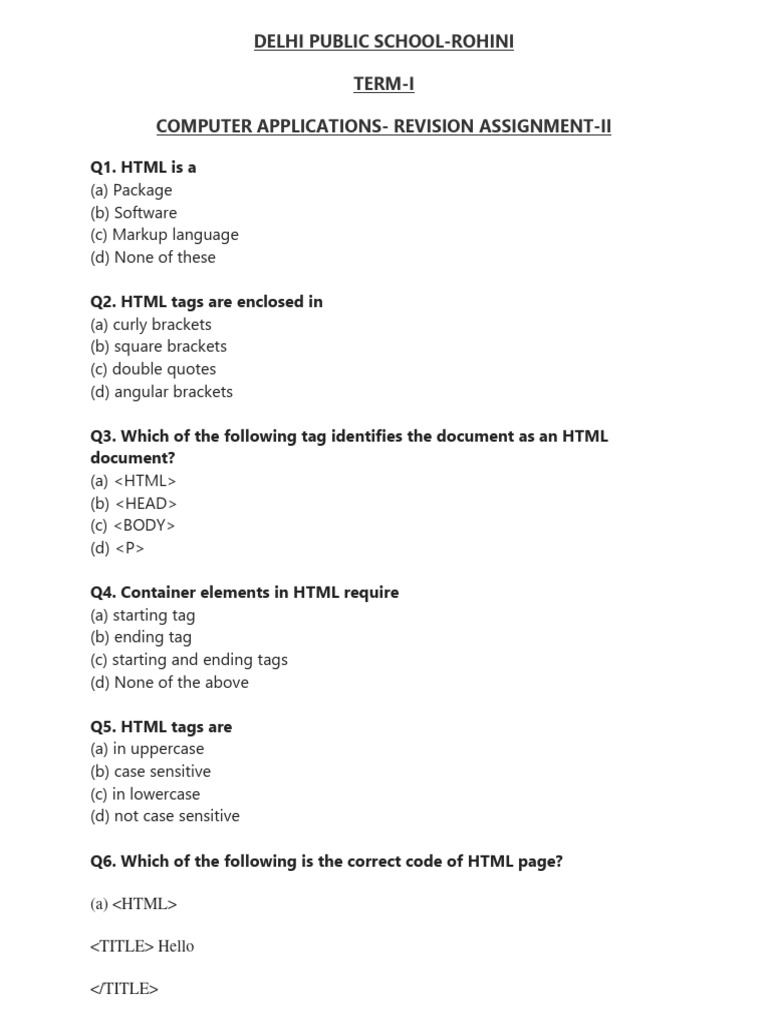 HTML Revision Assignment-I . | Download Free PDF | Html Element | Html HTML Revision Assignment-I . | Download Free PDF | Html Element | Html
