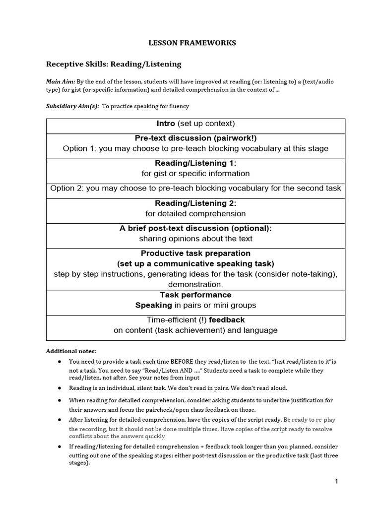 Resourse 5. Listening Lesson Framework | PDF | Reading Comprehension ...