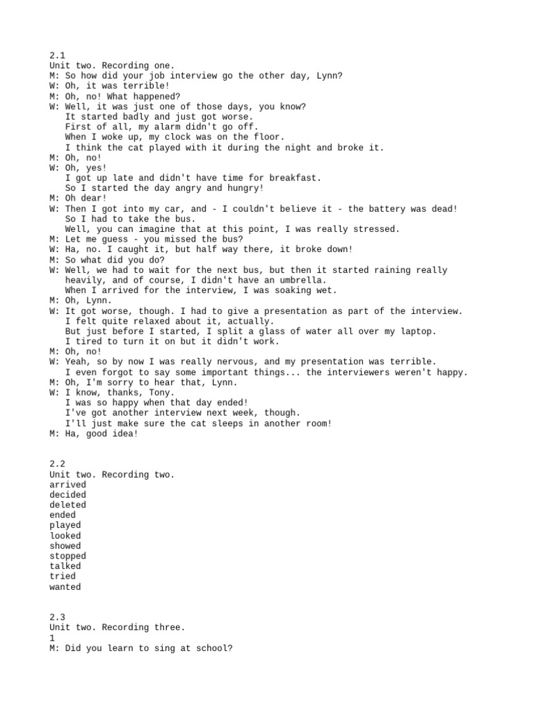 Roadmap A2+ Students' Book Unit 02 Audioscripts | PDF | Meat | Cooking