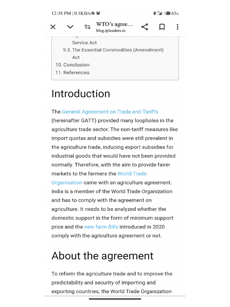 Agreement On Agriculture Unit - 1 FTA | PDF