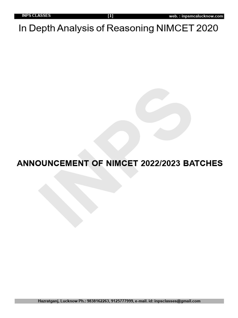 Indepth Analysis of NIMCET Reasoning | PDF