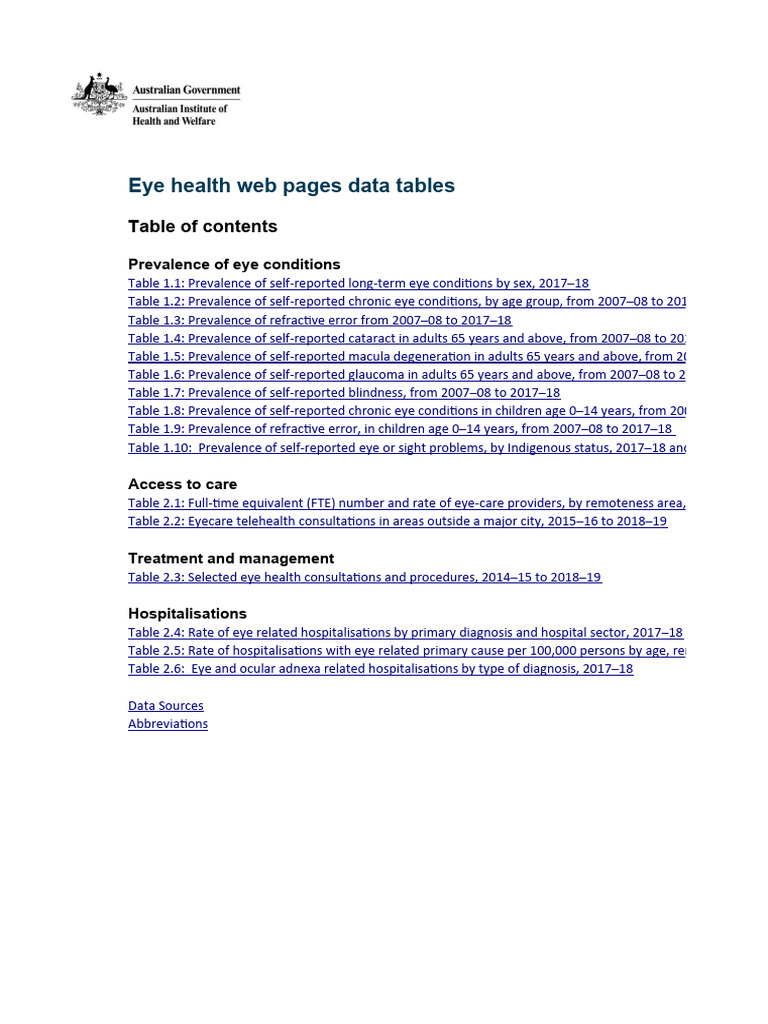 Eye Health Data Tables 2020 1 | PDF | Human Eye | Myopia