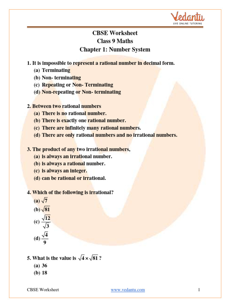 Class 9 Maths Number System Worksheets | PDF | Numbers | Rational Number