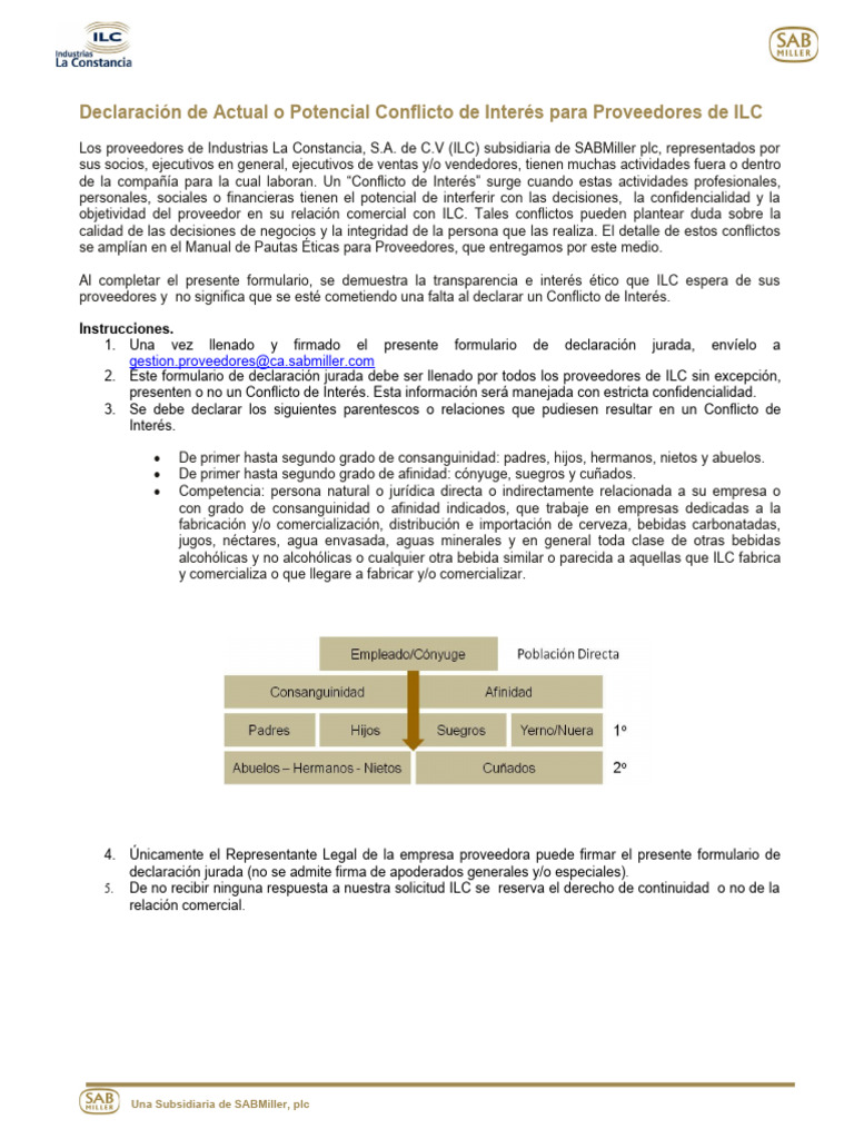 Declaración de Conflicto de Interés para Proveedores de ILC | PDF
