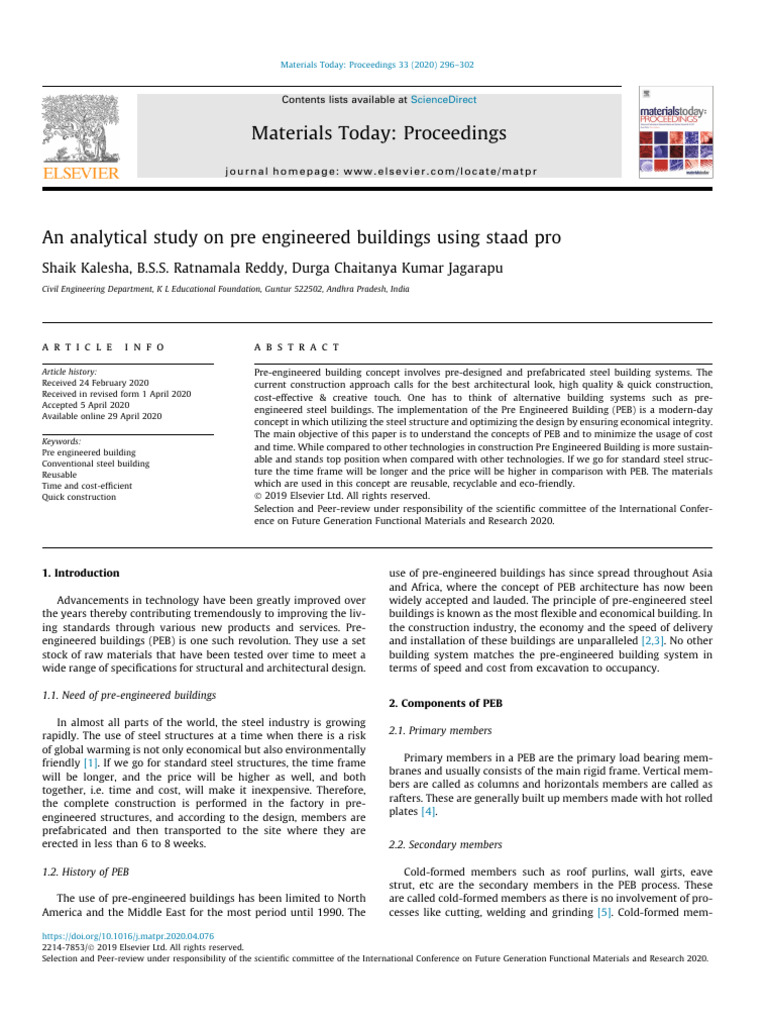 An Analytical Study On Pre Engineered Buildings U 2020 Materials Today Proc | PDF | Crane ...