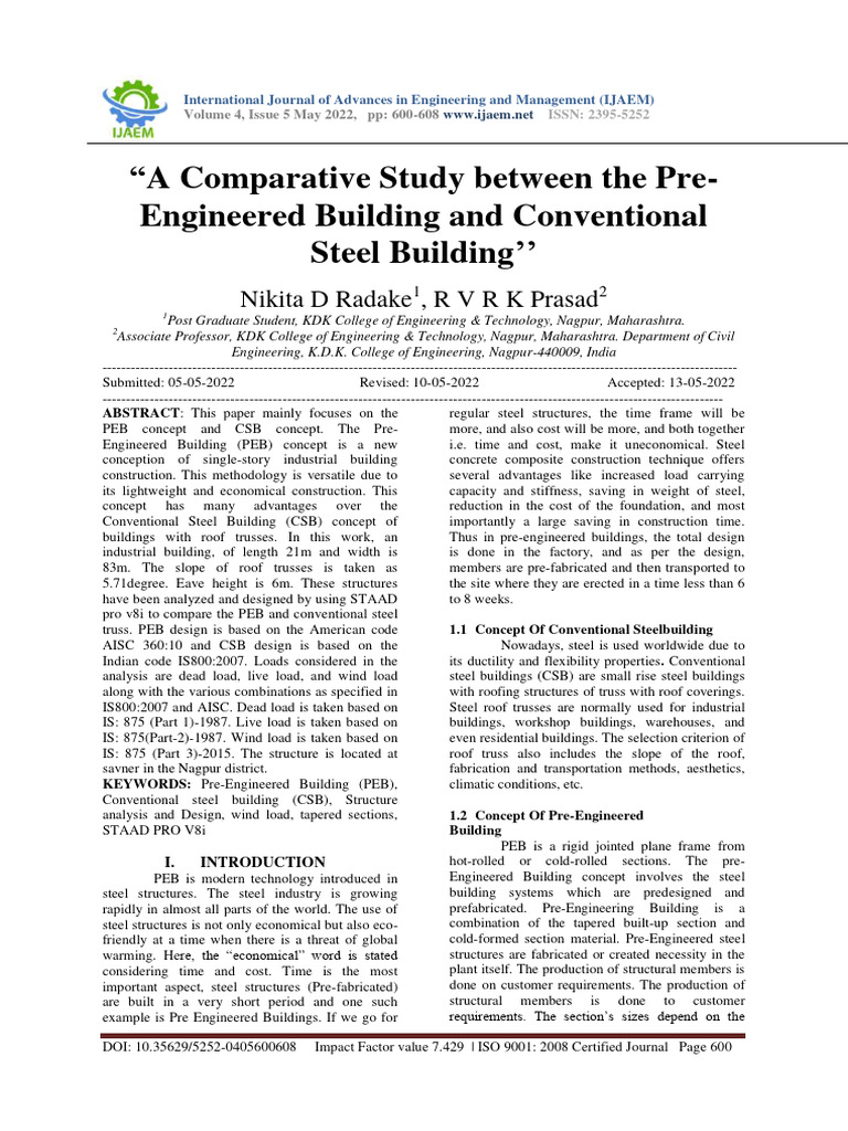 A Comparative Study Between The Pre Engineered Building and ...