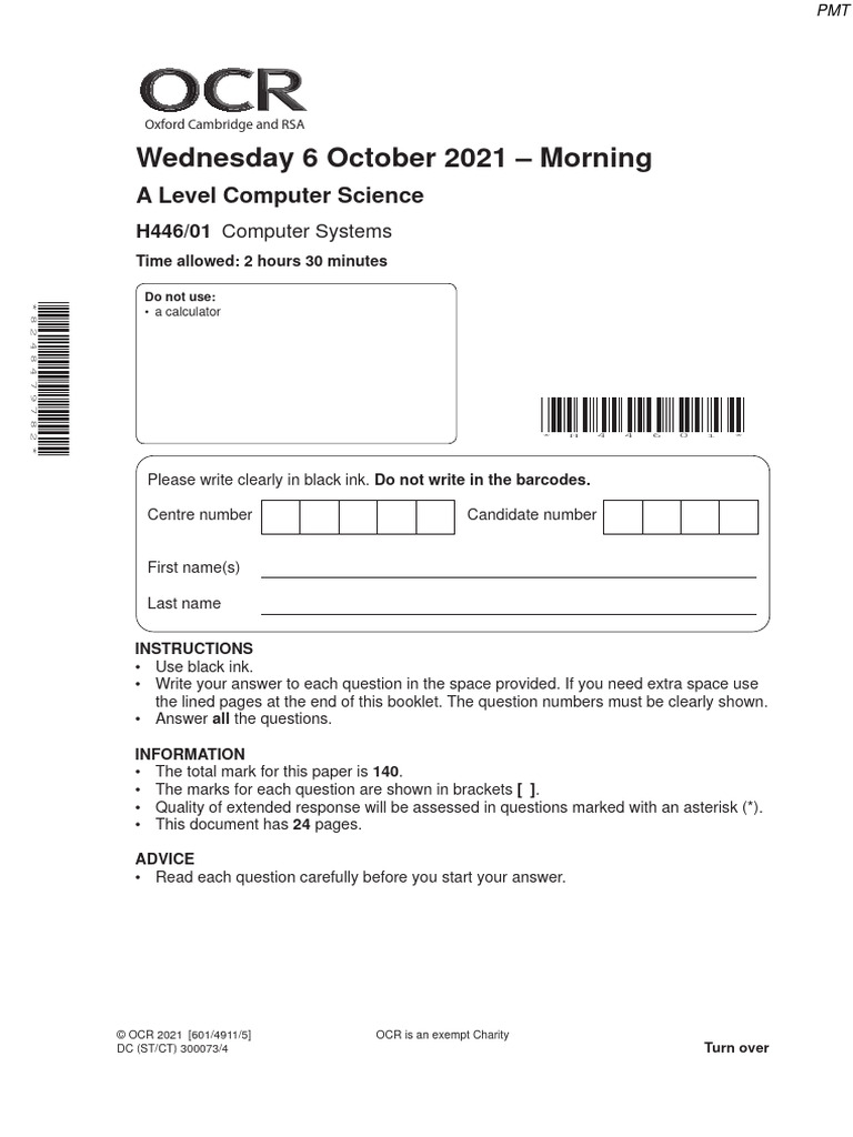 November 2021 QP - Paper 1 OCR Computer Science A-Level | PDF | Boolean ...