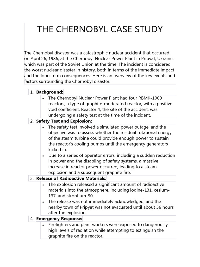 The Chernobyl Case Study | PDF | Chernobyl Disaster | Nuclear And ...