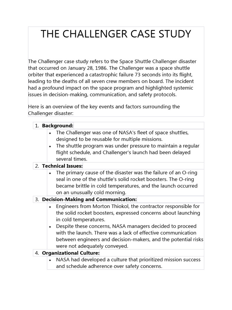 The Challenger Case Study | Download Free PDF | Space Shuttle Challenger | Space Shuttle ...