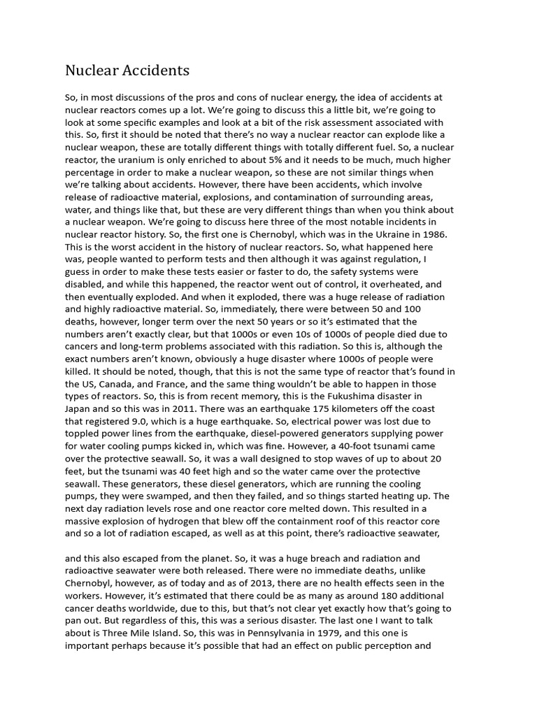 Nuclear Accidents | PDF | Nuclear Reactor | Nuclear And Radiation ...