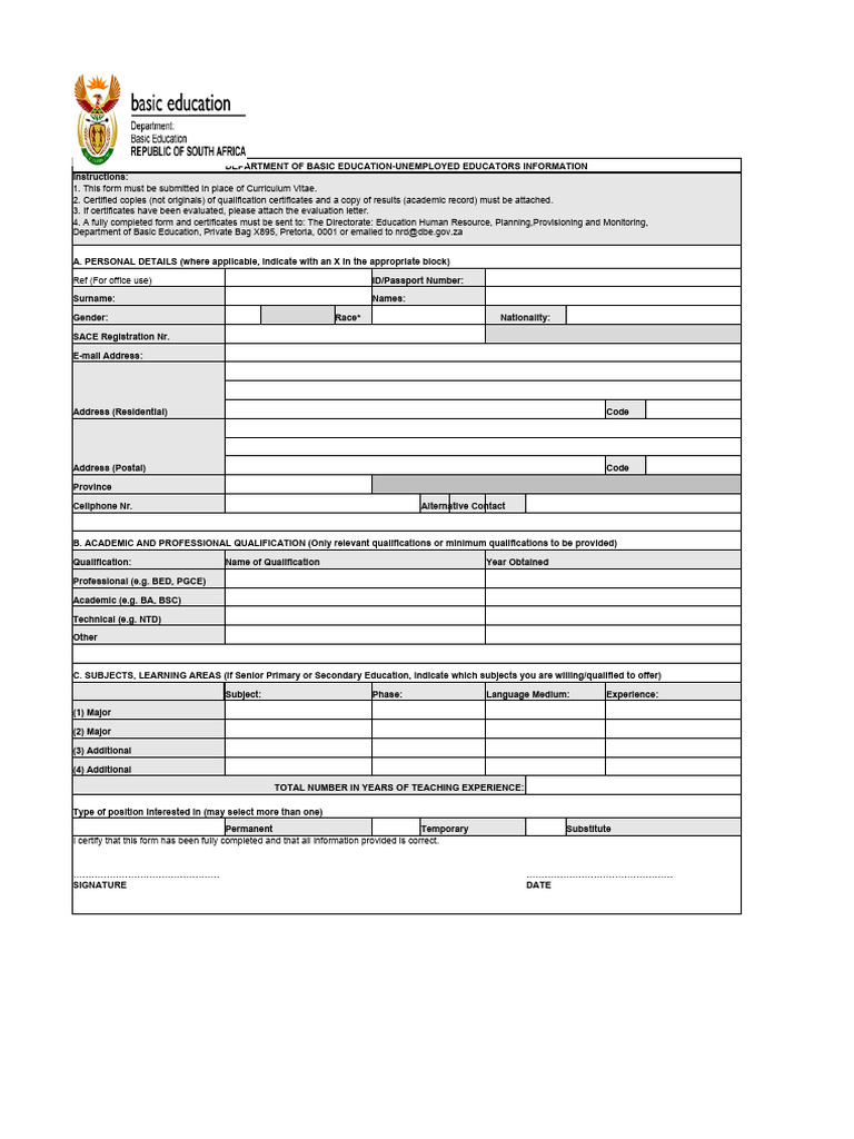 Unemployed Educators Application Form Fillable 2 | PDF