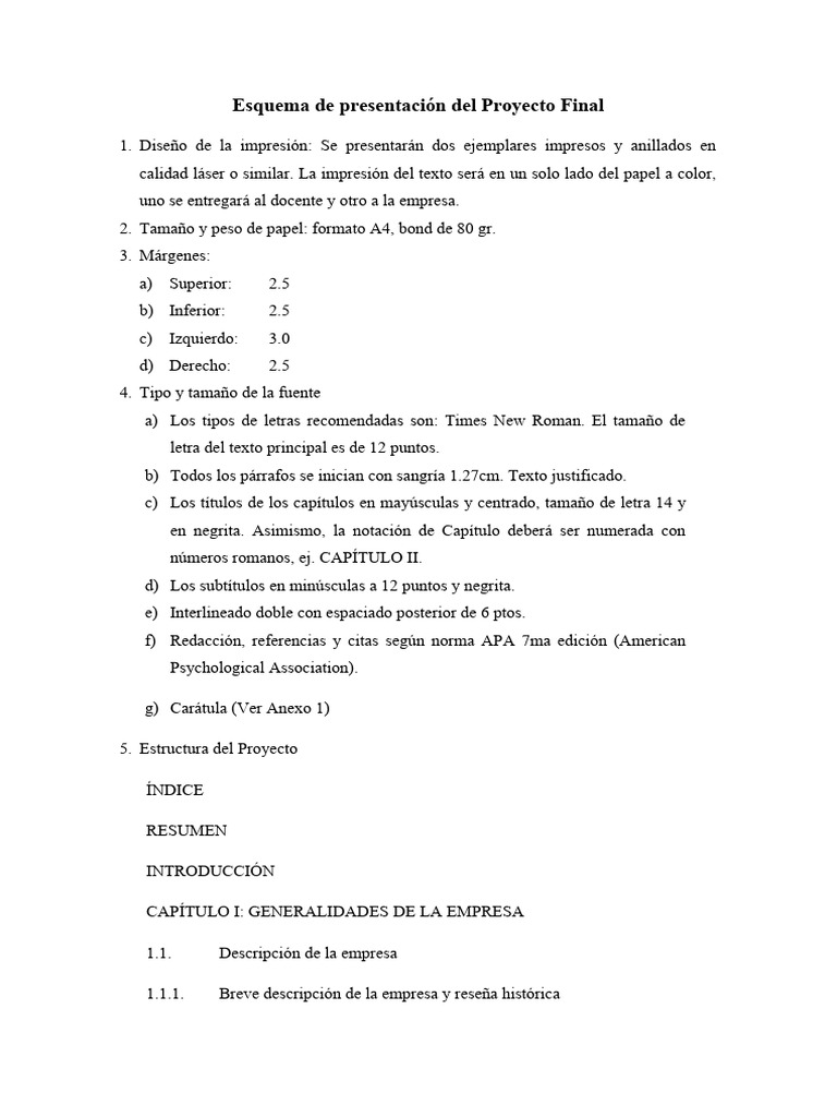 Formato 2 - Esquema de presentacion del Proyecto final del curso de Calidad y Mejora Continua ...