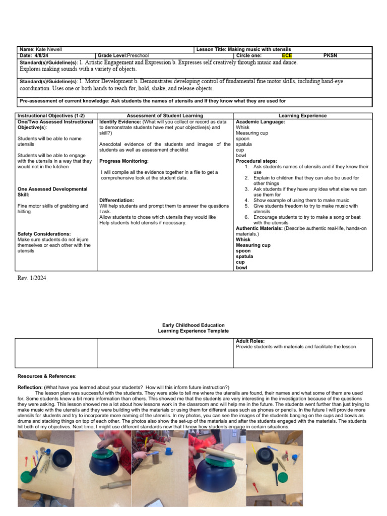 Edt 313 Investigation Lesson Plan | PDF | Kitchen Utensil | Lesson Plan