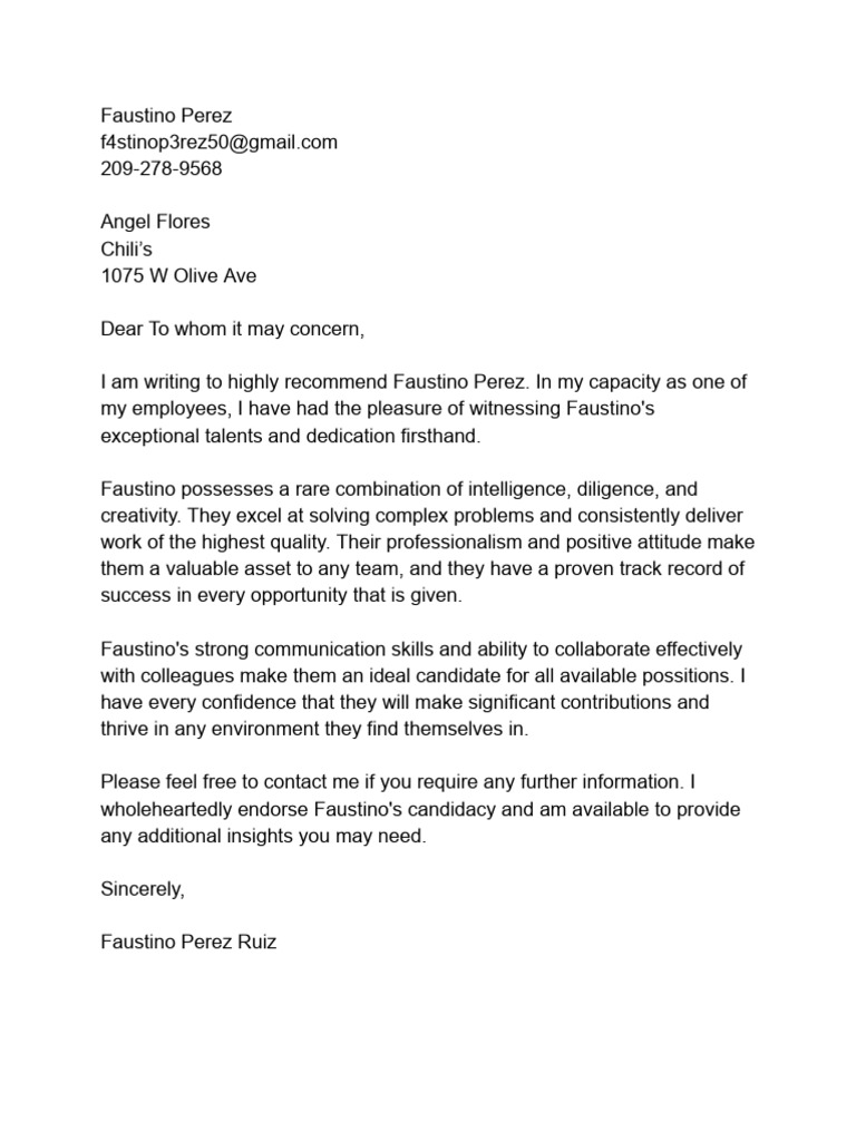 Faustino Perez - Letters of Rec | PDF