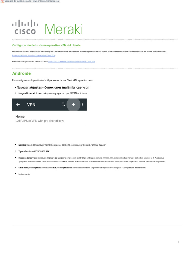 Cisco Meraki - Cliente VPN Android y OS - En.es | PDF | Red privada virtual | Red de área amplia
