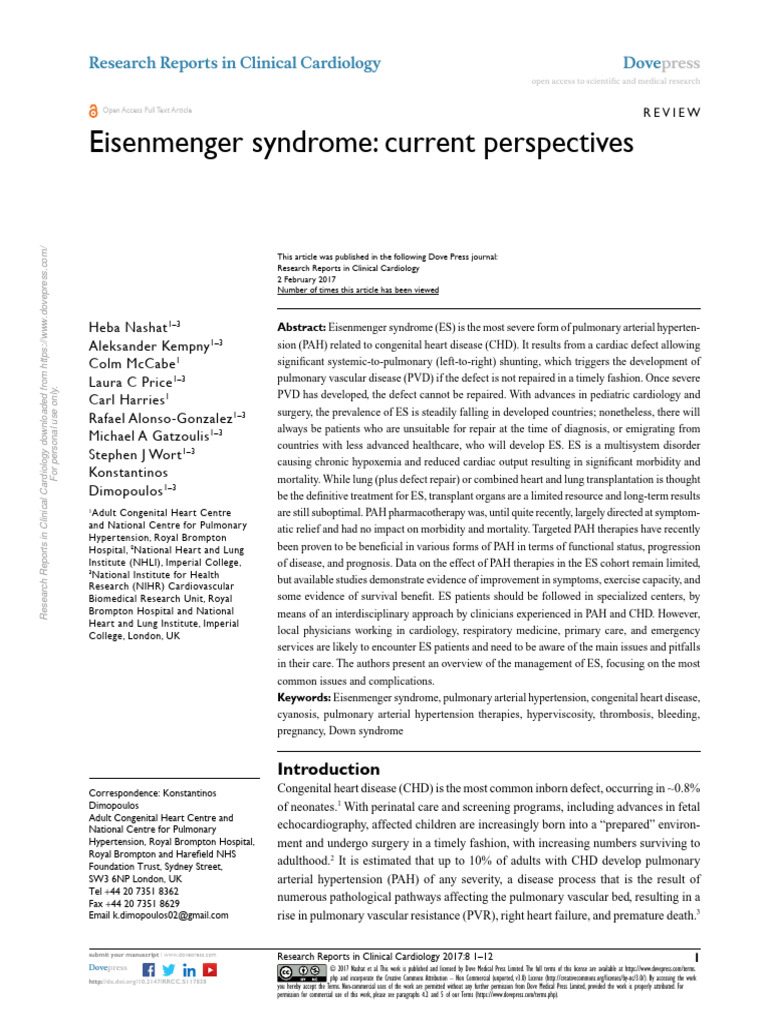 RRCC 117838 Eisenmenger Syndrome Current Perspectives 020217 | PDF ...