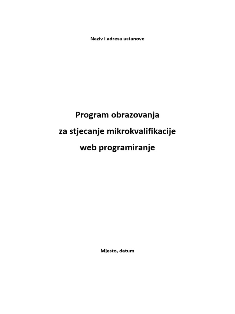 Program Obrazovanja Za Stjecanje Mikrokvalifikacije Web Programiranje | PDF