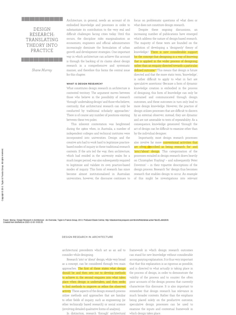 Design Research in Architecture An Overview - (6 Design Research Translating Theory Into ...