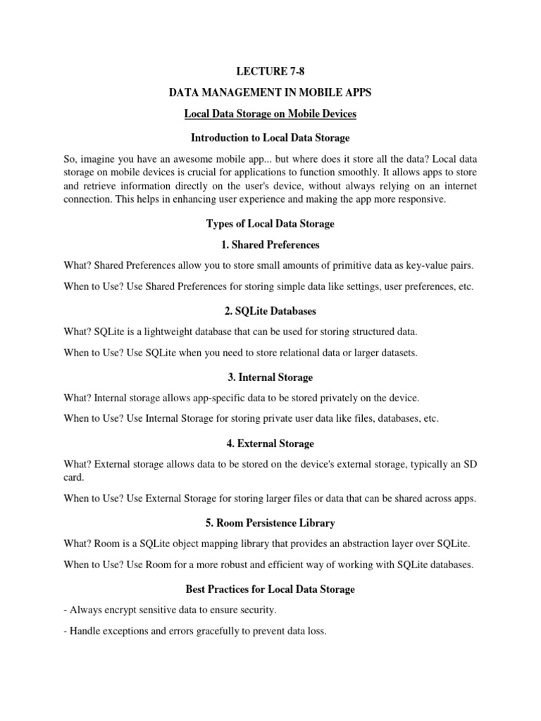Lecture 7 To 8 For Programming Of Mobile Terminals Pdf Databases Mobile App