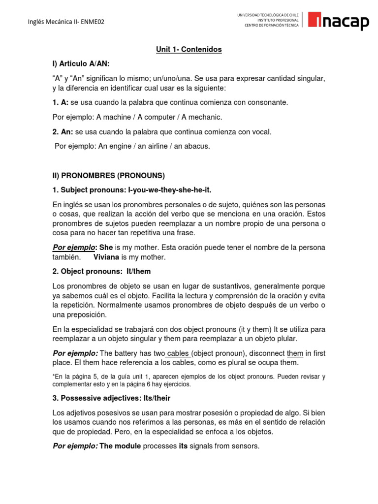 Unit 1- Contenidos resumen | PDF | Adjetivo | Asunto (gramática)