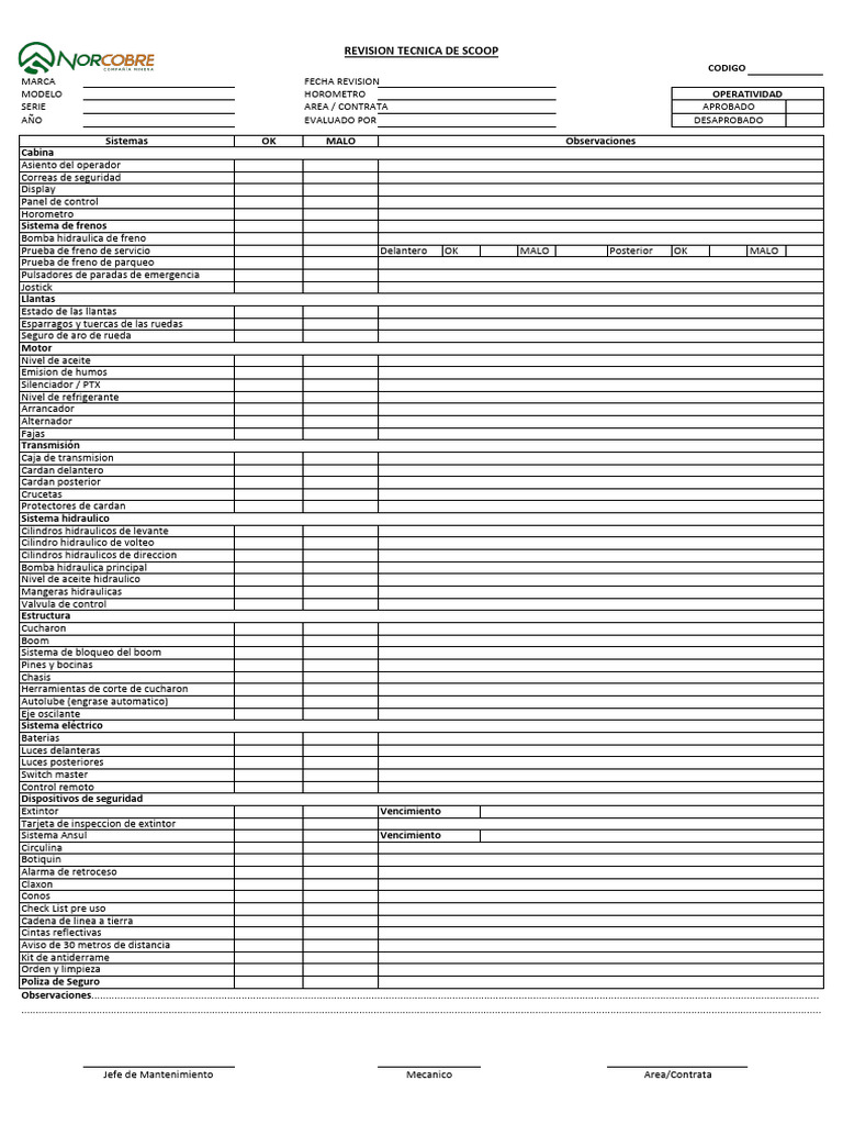 Revisión Técnica de Scoop: Checklist Completo | PDF | Vehículo de motor ...