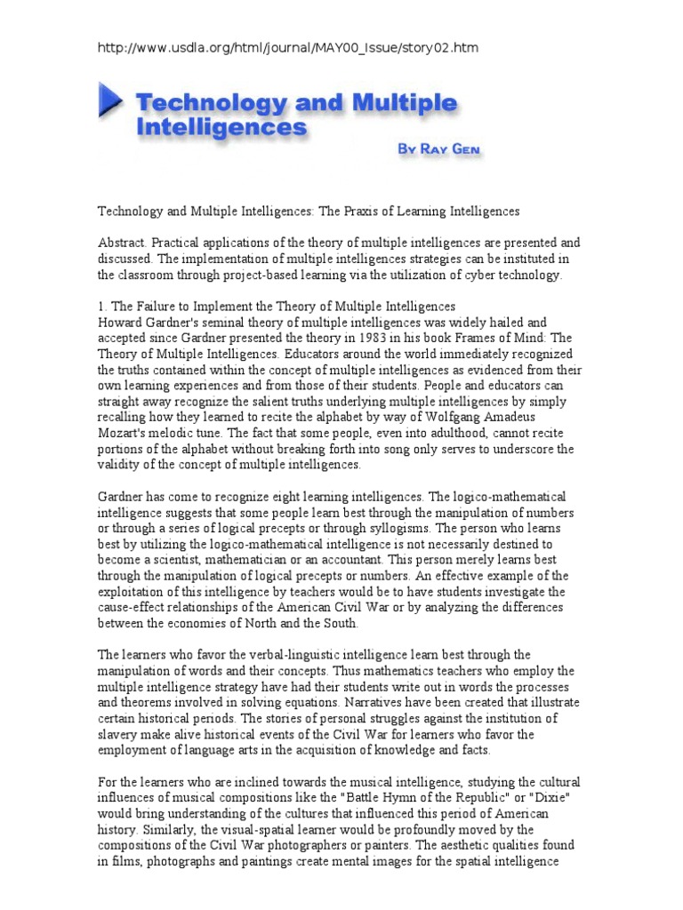 Technology and Multiple Intelligences | PDF | Intelligence | Utopia
