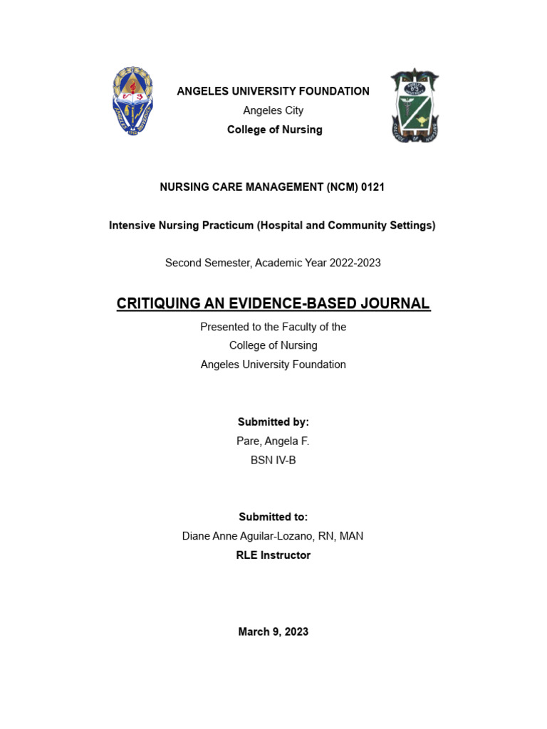 NCM 121 Evidence-Based Journal | PDF | Pneumonia | Medical Specialties