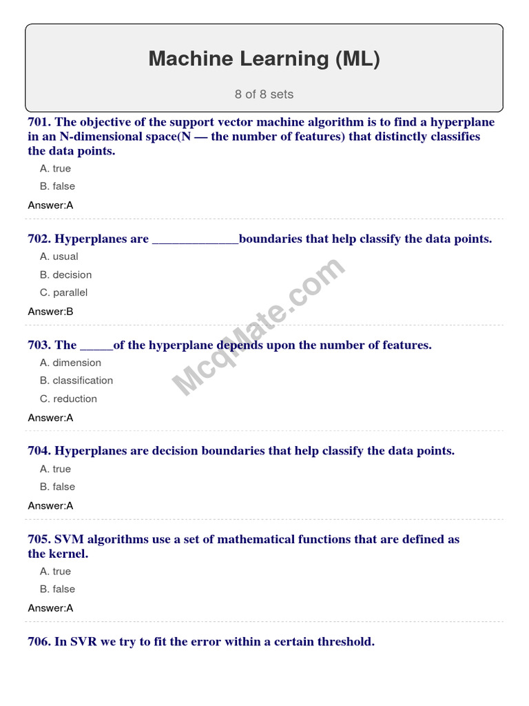 Machine-Learning Set 8 | PDF | Support Vector Machine | Linear Regression