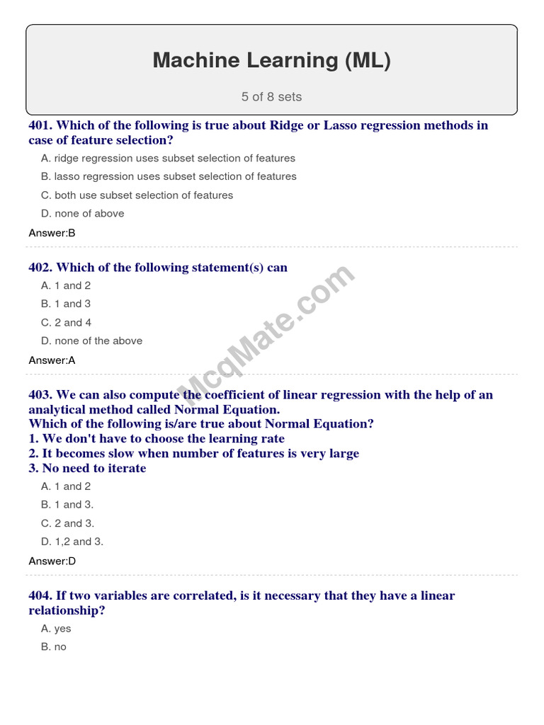 Machine-Learning Set 5 | Download Free PDF | Support Vector Machine | Linear Regression