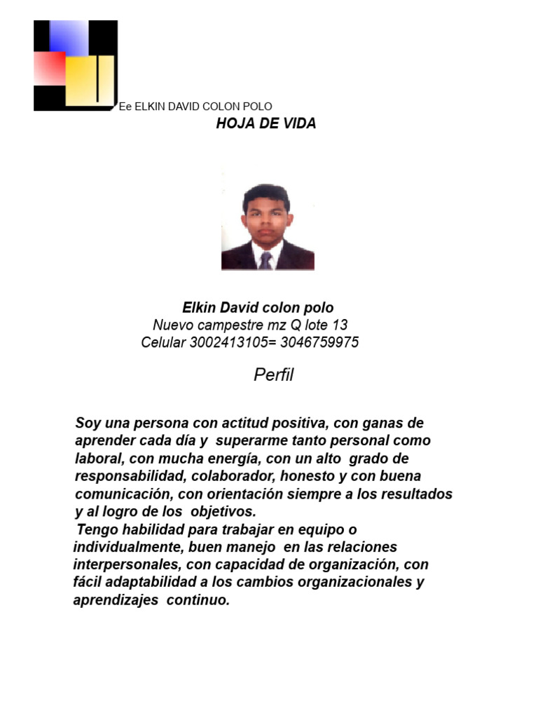Hoja de Vida Elkin | PDF