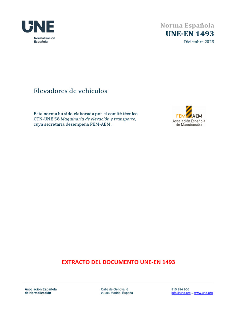 Norma UNE-EN 1493: Elevadores de Vehículos | PDF | Motores | Vehículos