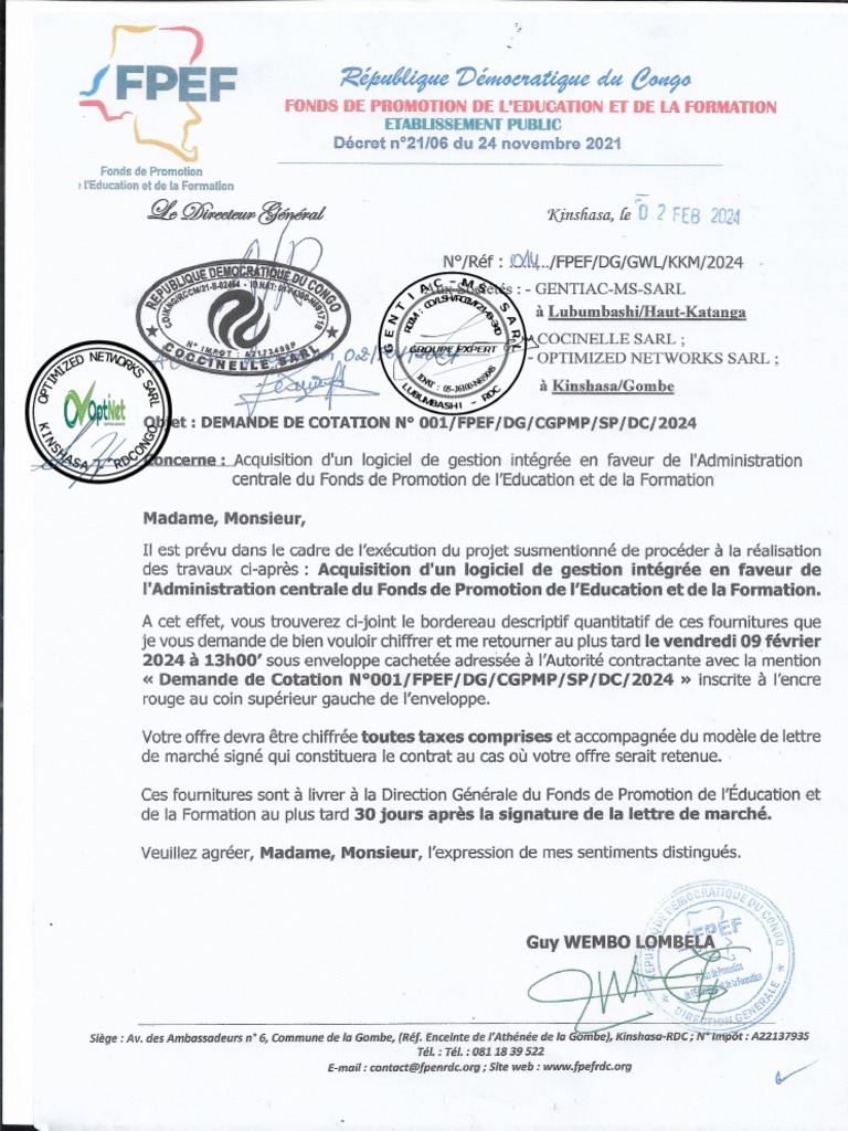 Lettre de Demande Cotation | PDF