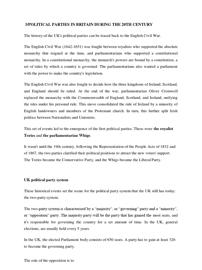 UK Political Parties in the 20th Century | PDF | Right Wing Politics ...