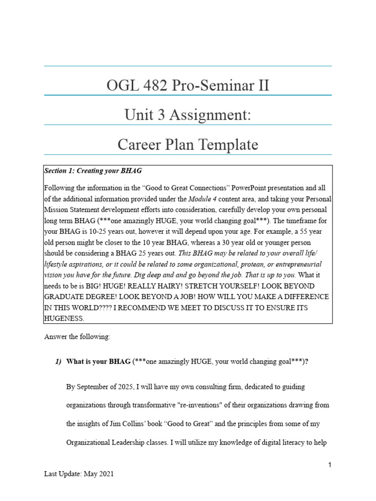 Unit 3 Module Career Plan Template - Final | PDF | Goal | Leadership