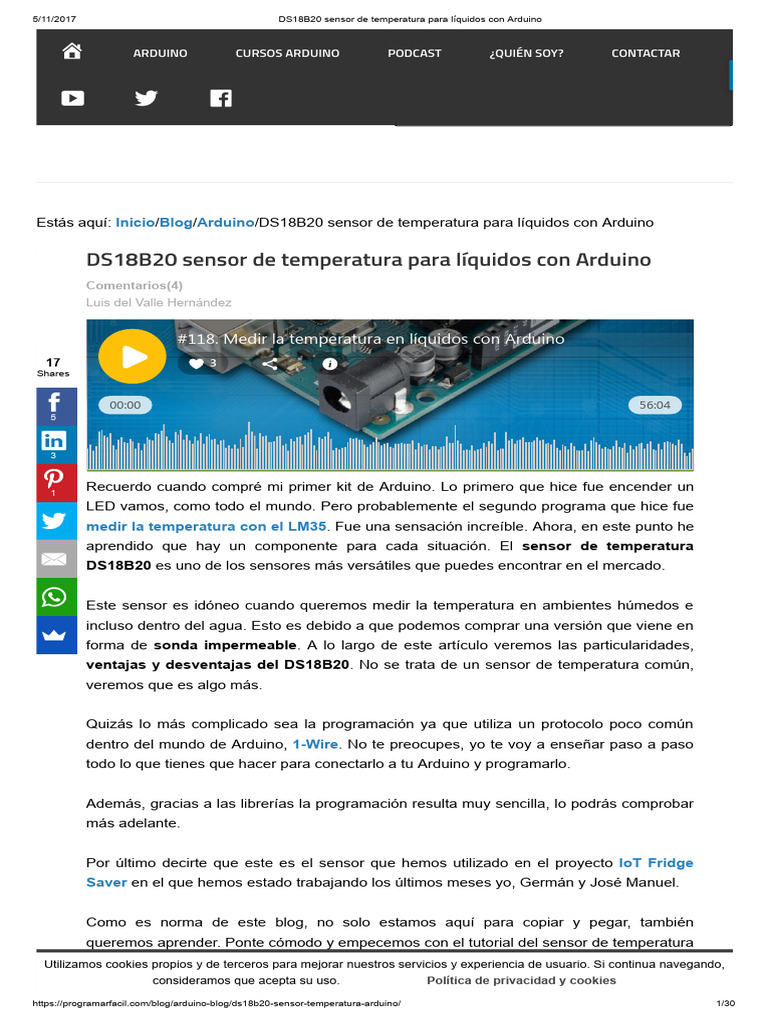 DS18B20 Sensor de Temperatura para Líquidos Con Arduino | PDF | Cookie ...