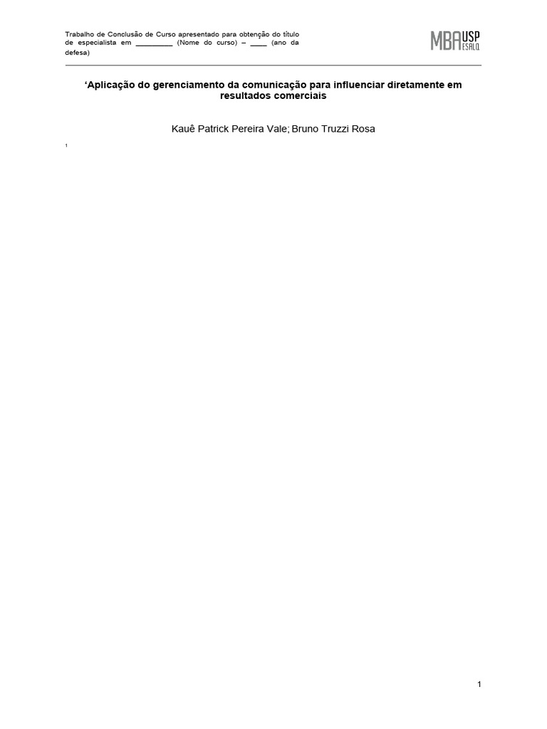 Template TCC - Mba Usp Esalq - Rev2 | Download grátis PDF | Comunicação ...