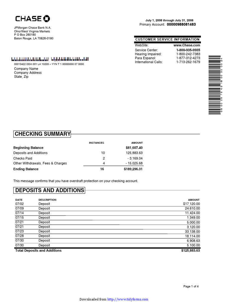Chase Bank Statement PDF - 1 | PDF | Deposit Account | Transaction Account