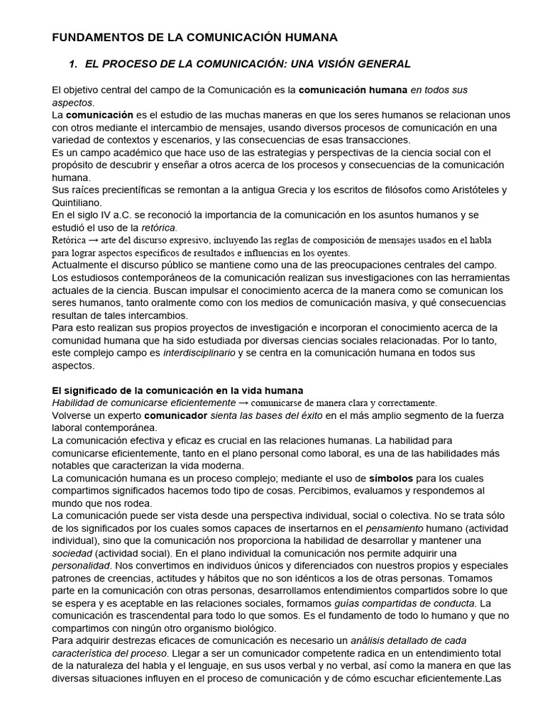 Fundamentos de la comunicacion humana | PDF | Comunicación | Hablar en público