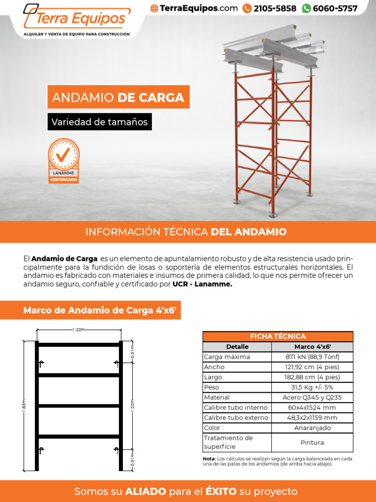 Ficha Tecnica Andamio de Carga | PDF | Andamio | Acero