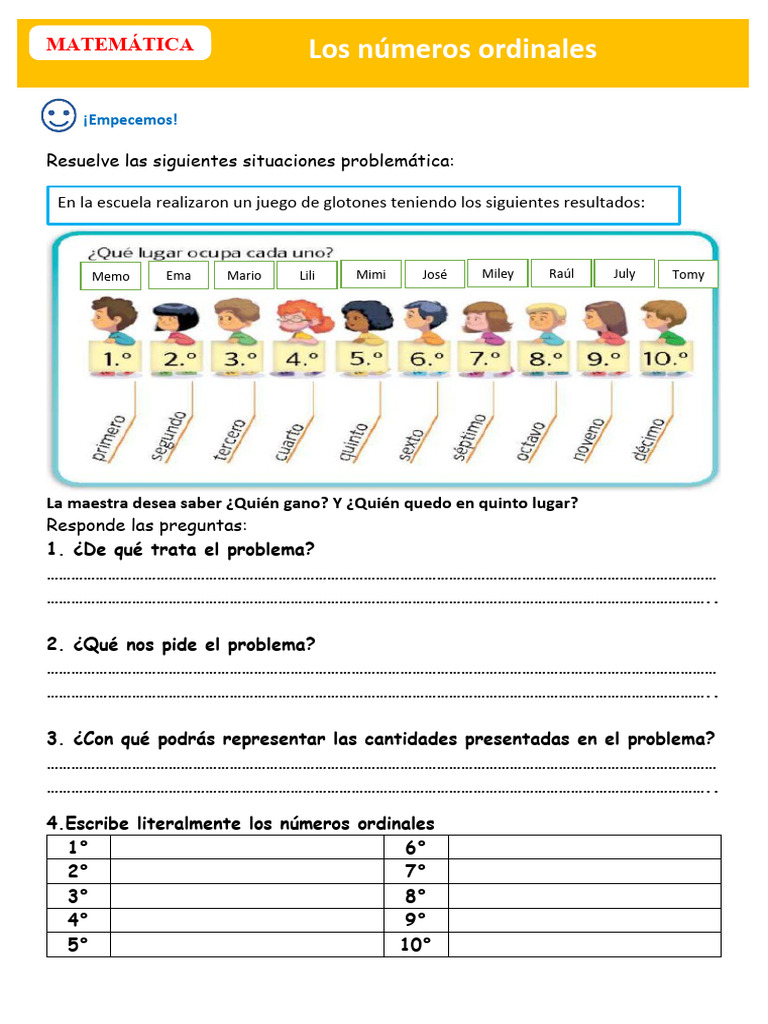 D4 A1 FICHA MAT. Los números ordinales | PDF